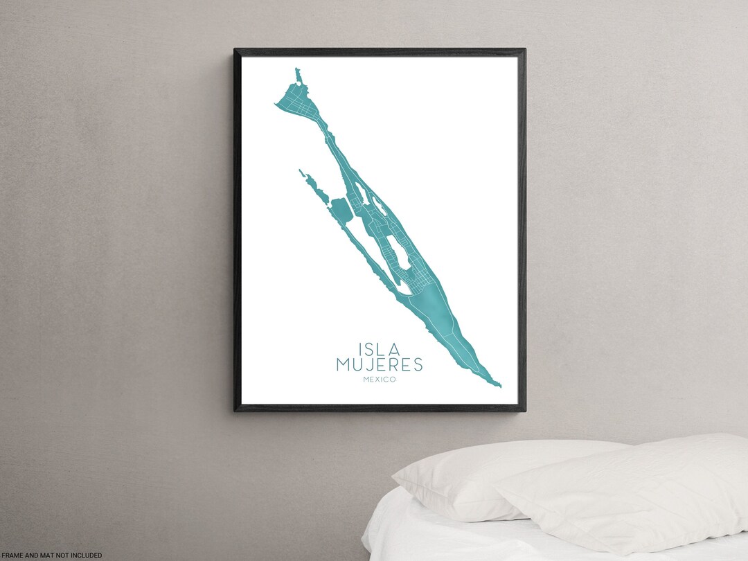 Buy Isla Mujeres Mexico Map Print With Turquoise Topographic Design ...