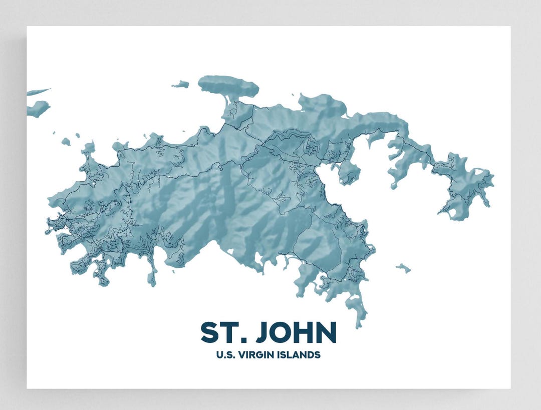 St John Map Wall Art Print Poster, Saint John US Virgin Islands ...