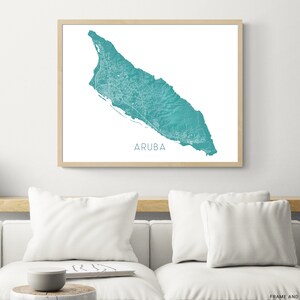 Aruba Map Print With Turquoise Topographic 3D Landscape, Aruba Poster ...