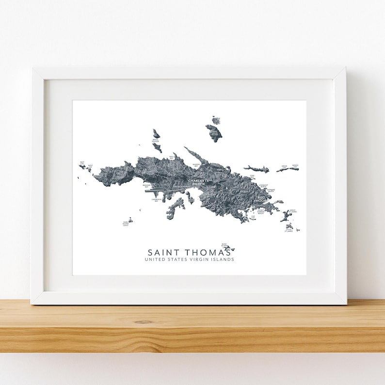 St Thomas USVI Topographic Map: Virgin Islands Print, Wall Art Poster ...