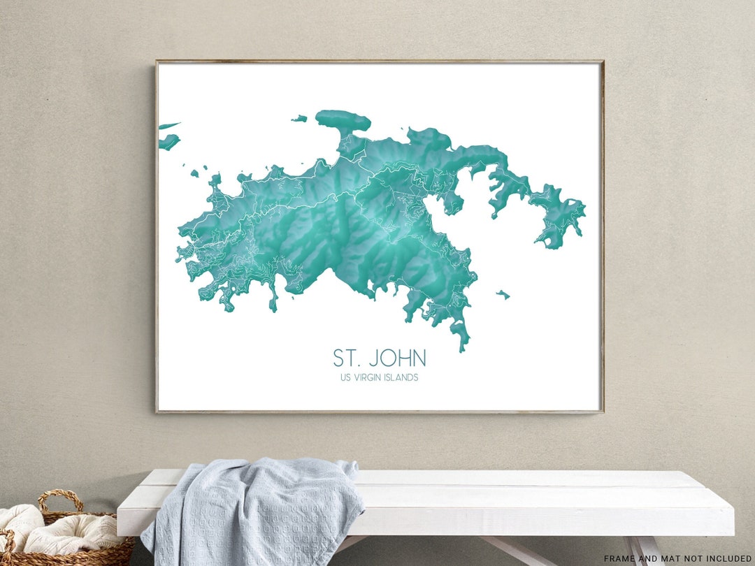 St John USVI Map Art Print, St John Map of St John US Virgin Islands ...