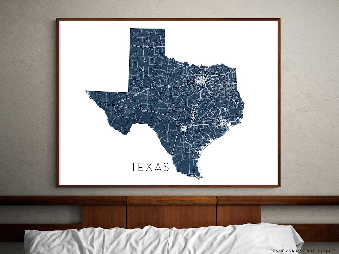 Texas Map of Texas Art Print Poster, Custom 3D Topographic Terrain TX ...