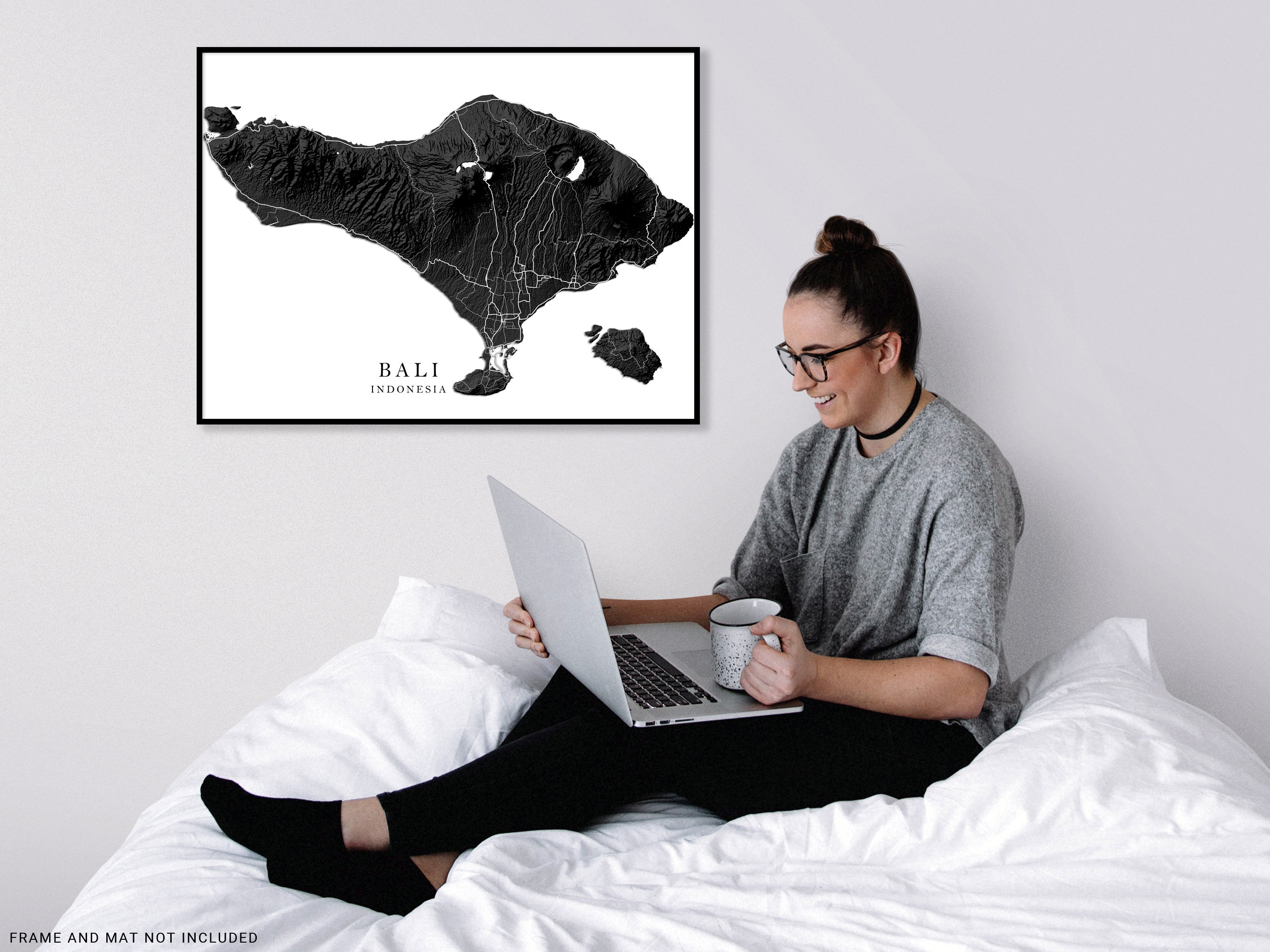 Bali Map of Bali Poster Print, Balinese Island Black and White Prints ...