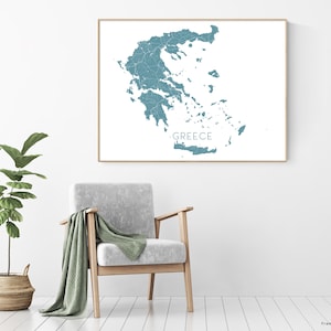 Greece Map of Greece and Islands Greece Art Print Greek Wall | Etsy