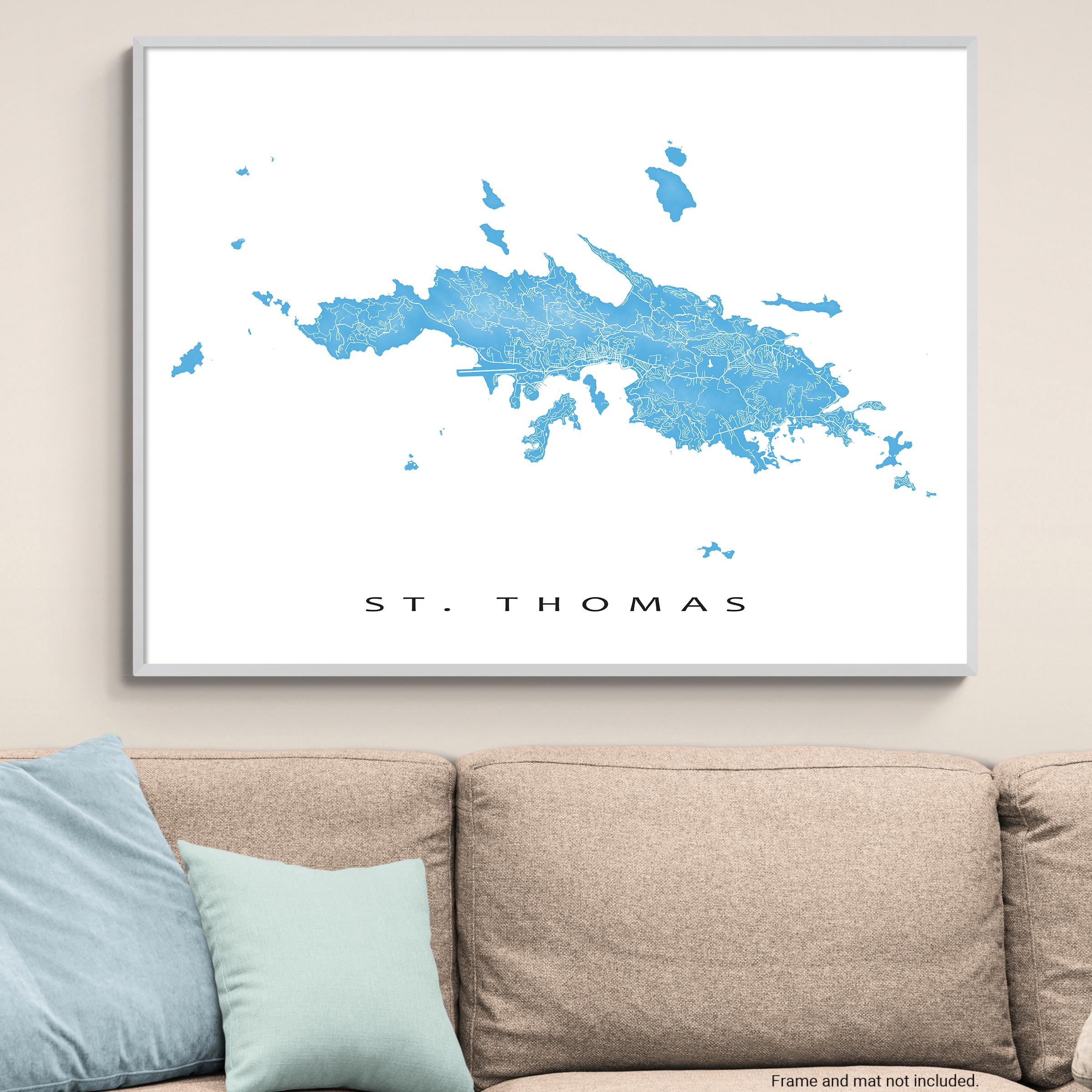 St Thomas Map Print, US Virgin Islands, Caribbean Island Art, St ...