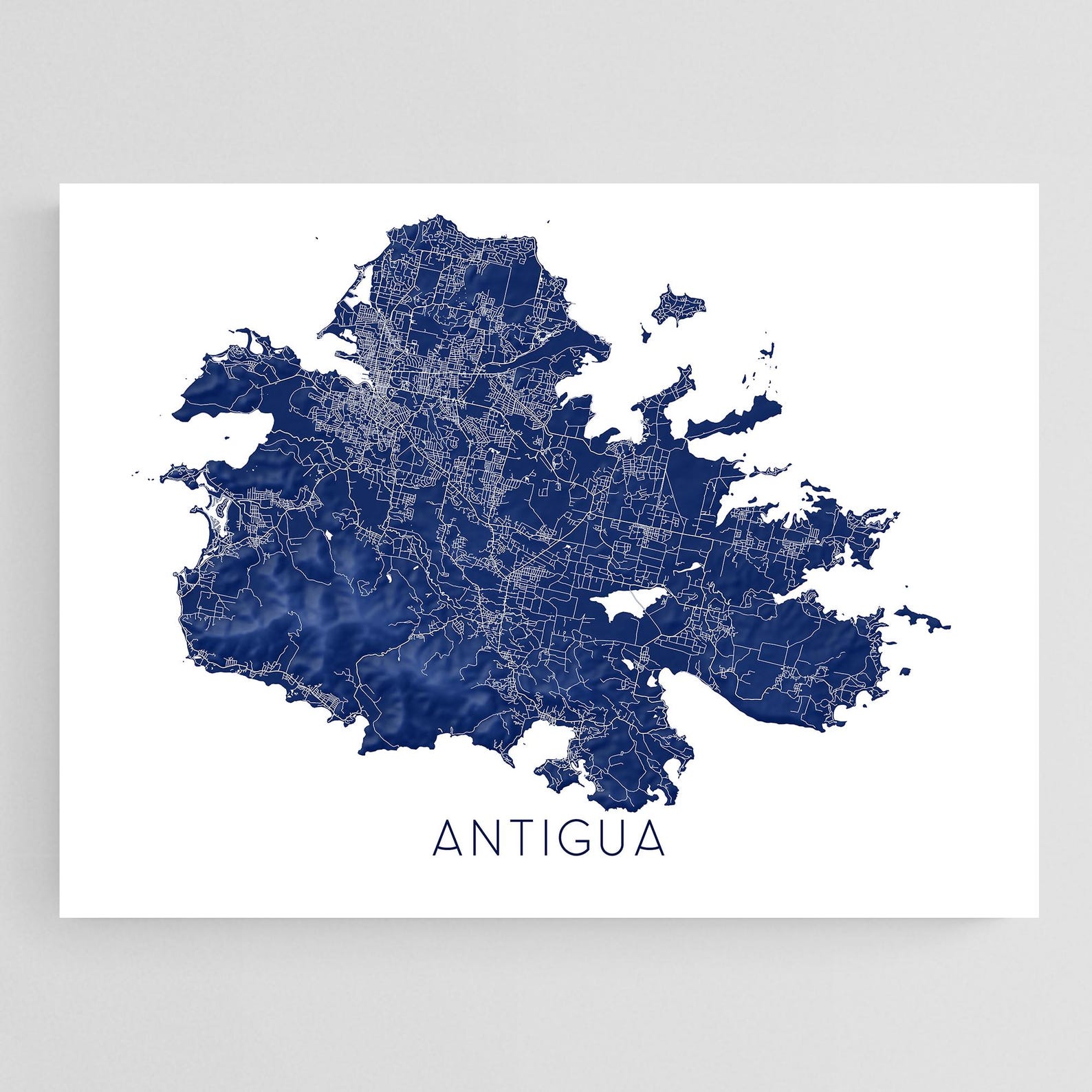 Antigua Map Wall Art Print Poster, Topographic Caribbean Island Maps ...