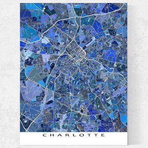 Charlotte Map Print and Charlotte North Carolina City Maps Poster, Blue ...