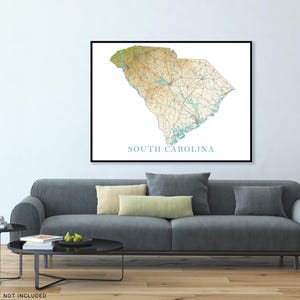 South Carolina Map Art Print Poster, Topographic Landscape Map of South ...