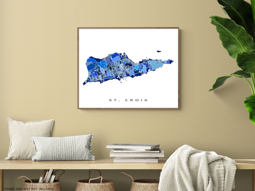 St Croix USVI Map of St Croix Map Virgin Islands Print, Geometric Blue ...