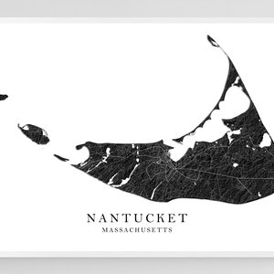Nantucket Map Print Poster, Black and White Topographic Map of ...