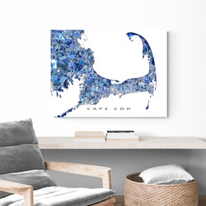 Cape Cod Map Poster and Cape Cod Wall Art Print With Blue | Etsy