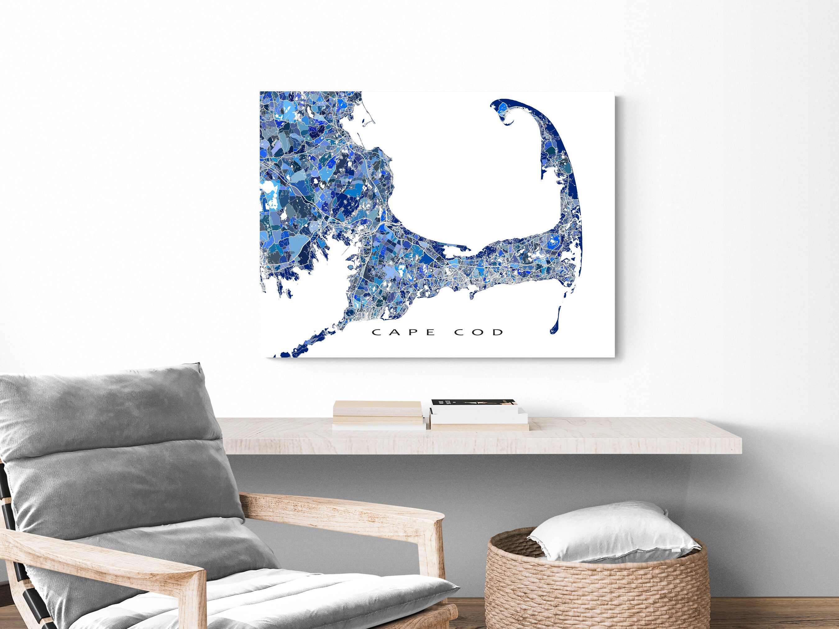 Cape Cod Map Poster and Cape Cod Wall Art Print With Blue | Etsy