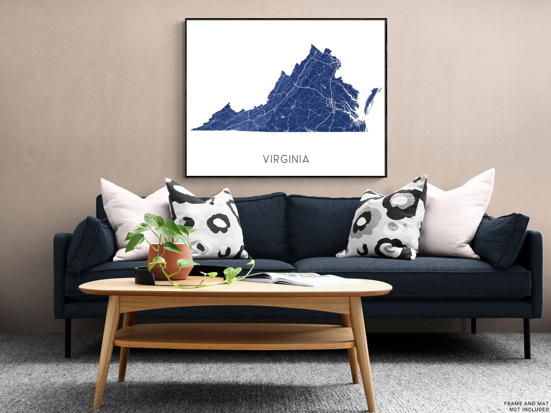 Virginia Map and Map of Virginia State Art Print With 3D Landscape and ...