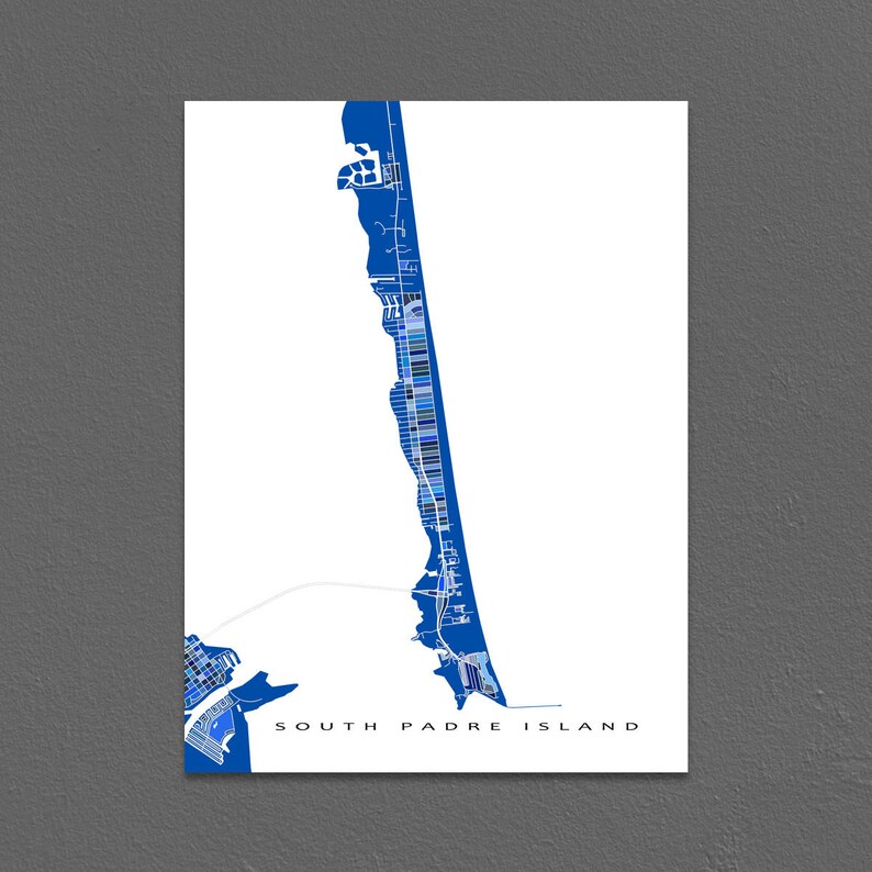 South Padre Island Map Print and Blue Geometric South Padre | Etsy