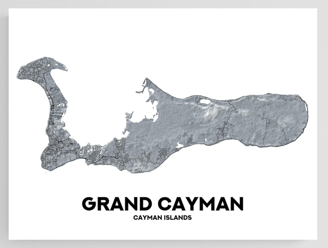 Grand Cayman Cayman Islands Map Wall Art Print Poster With Landscape ...