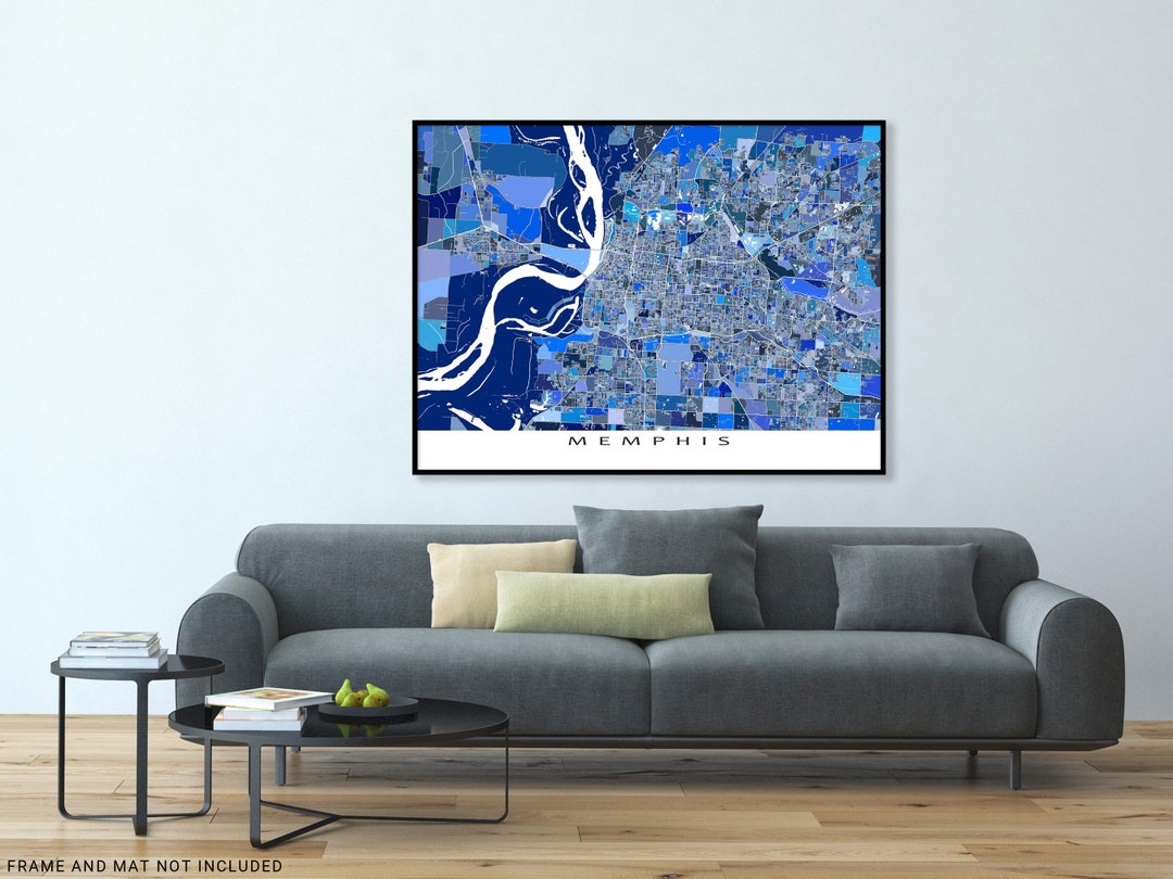 Memphis Wall Art Print and Memphis Map Poster for Blue Geometric ...