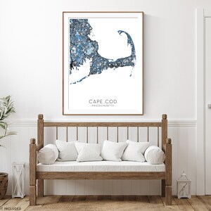 Cape Cod Map of Cape Cod Art Print, Denim Blue Geometric Cape Cod Wall ...