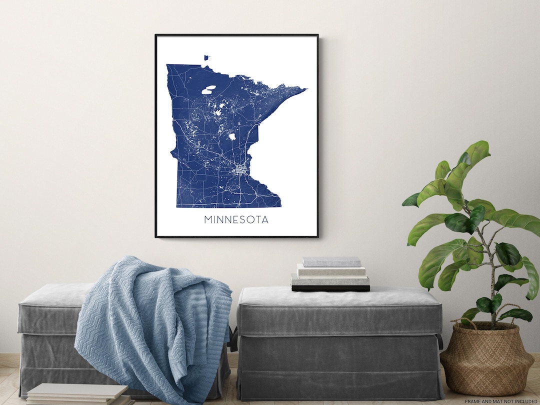Minnesota Map Wall Art Print Poster, State Map of Minnesota Road Maps ...