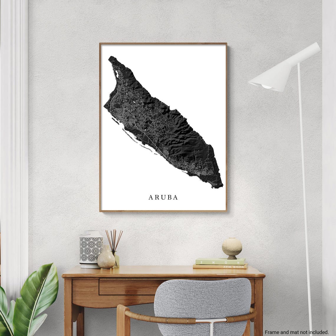 Aruba Map Print Poster, Black and White Topographic Landscape Aruba ...