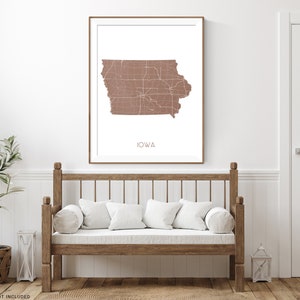 Iowa Map Print, Topographic Map of Iowa Wall Art Poster, IA State Road ...