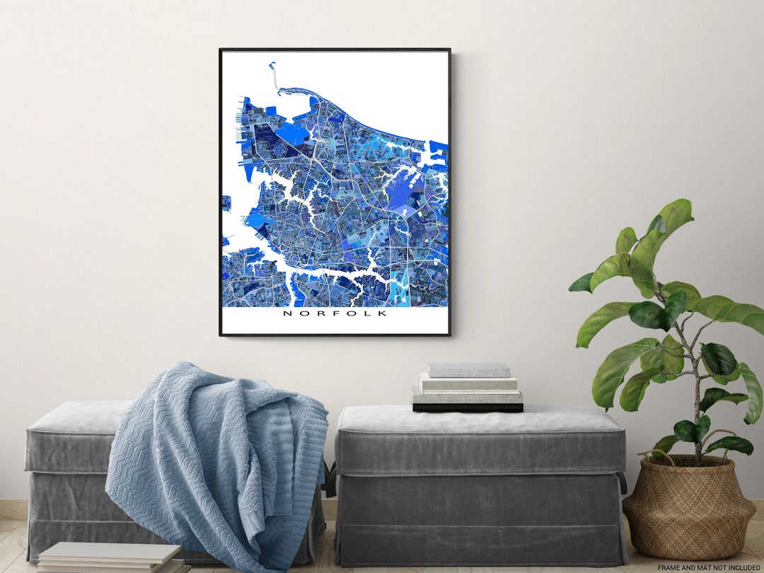 Norfolk Map Print and Blue Geometric Norfolk Virginia City Street Maps ...