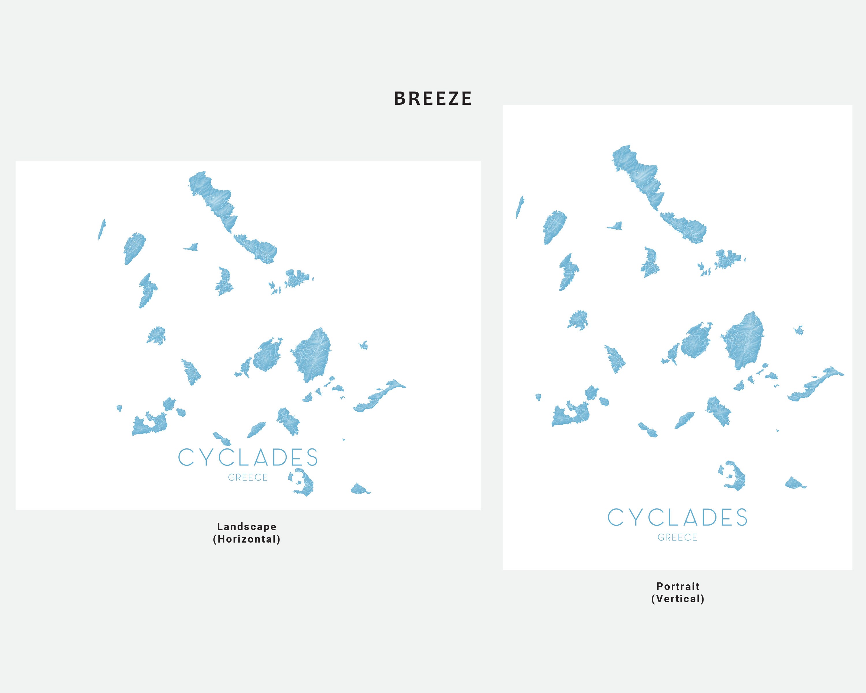 Cyclades Map of the Cyclades Islands, Cyclades Greece Art Print, Greek ...