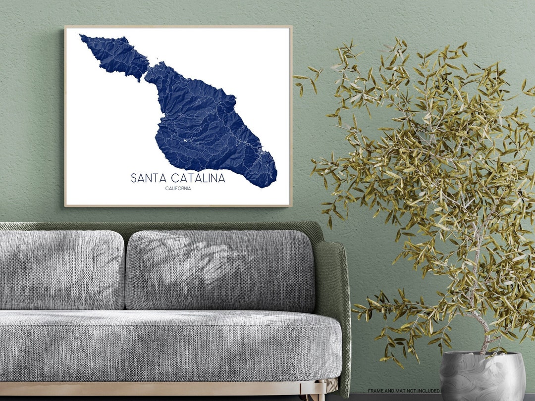 Santa Catalina Art Map Print With 3D Topographic Landscape Artwork ...