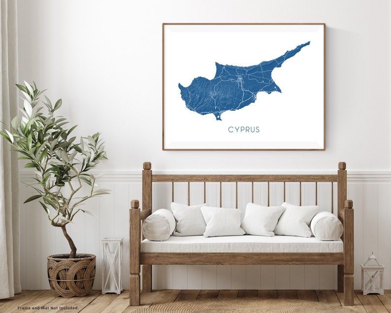 Cyprus Map of Cyprus Country Map Blue Cypress Wall Art Print | Etsy