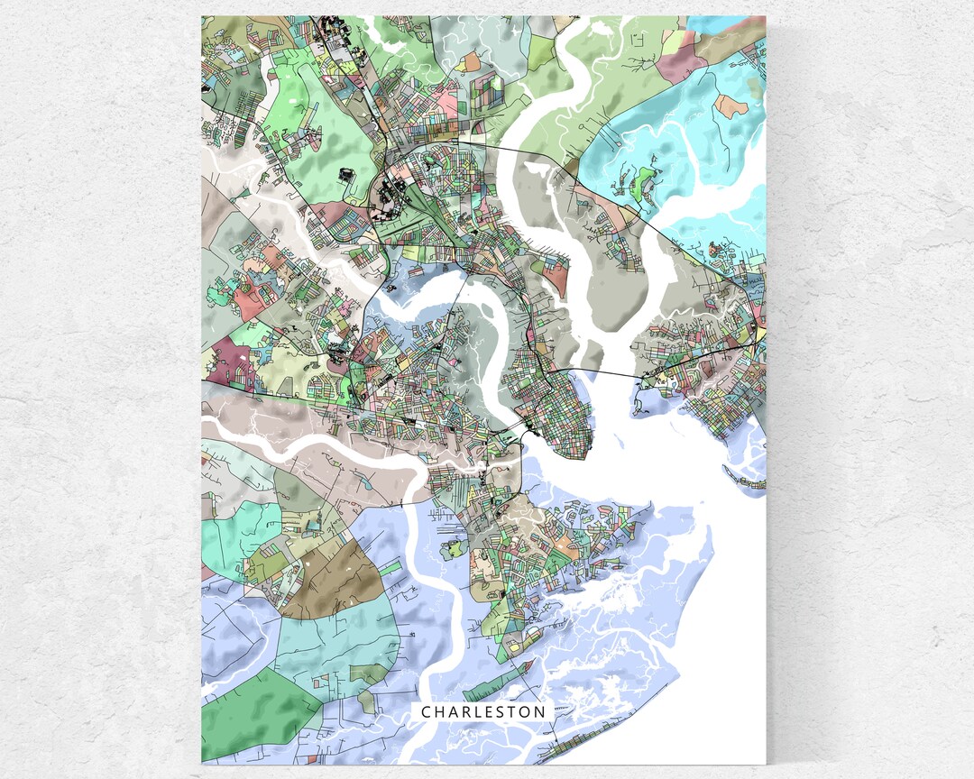 Charleston Map Art Poster and Multicolor Geometric Charleston - Etsy