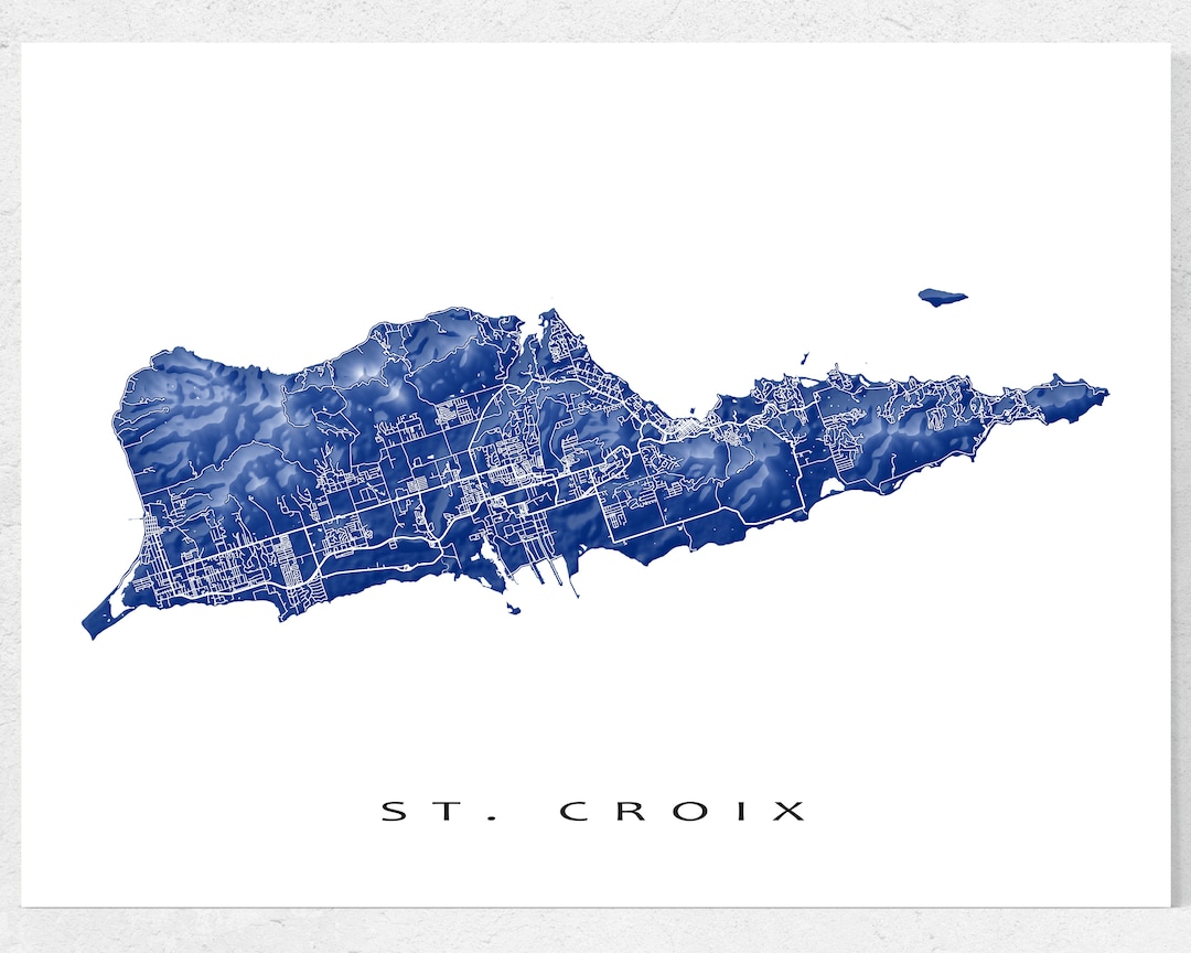 St Croix Map Art Print, US Virgin Islands, Caribbean Island Street Maps ...