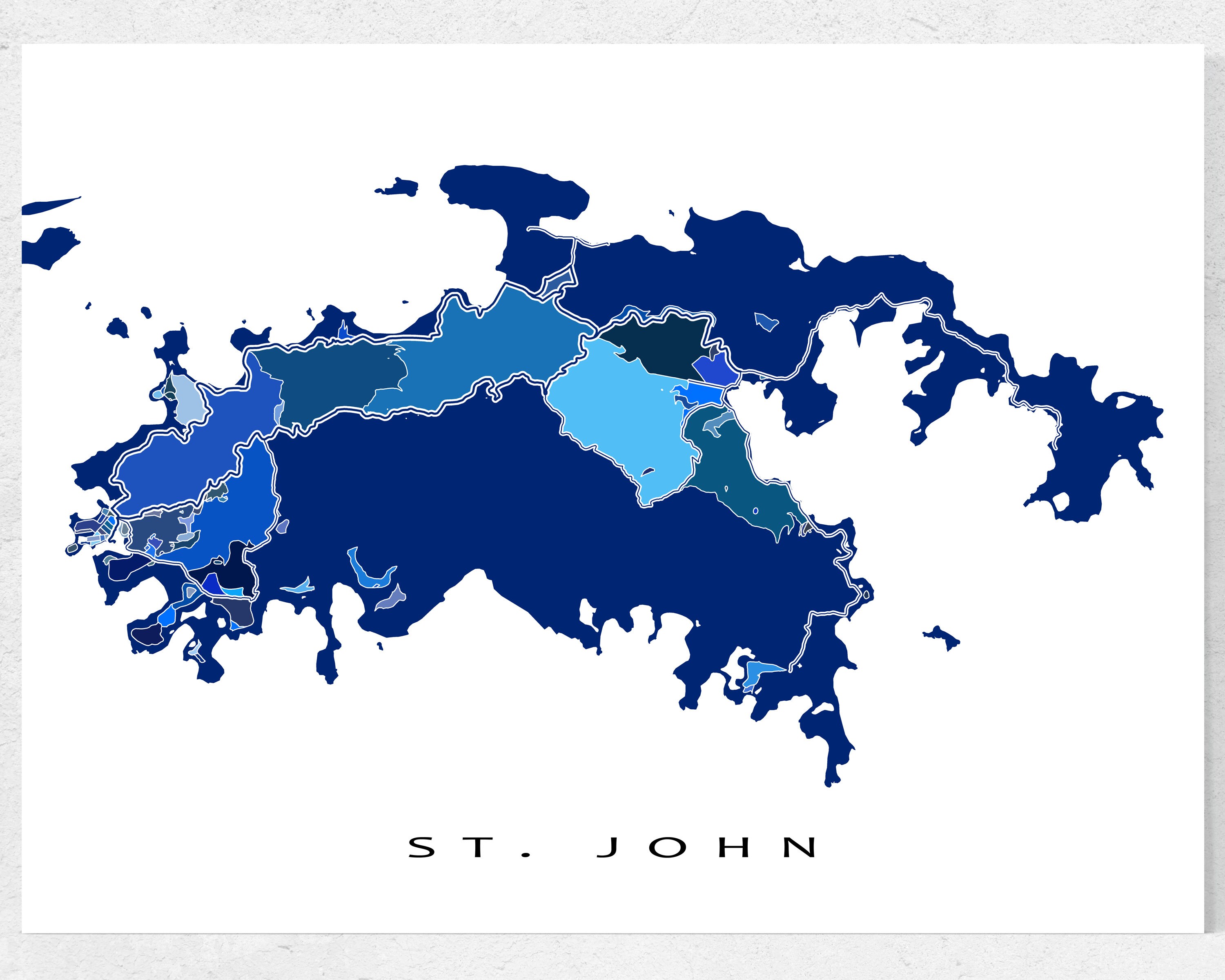 St John USVI Map of St John Virgin Islands Map Prints, Geometric Blue ...