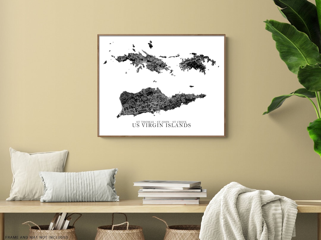 USVI Map Print Poster, US Virgin Islands Black and White Prints, St ...