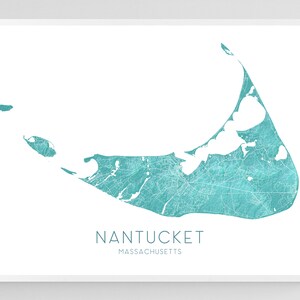 Nantucket Map Print With Turquoise Topographic Design, New England ...