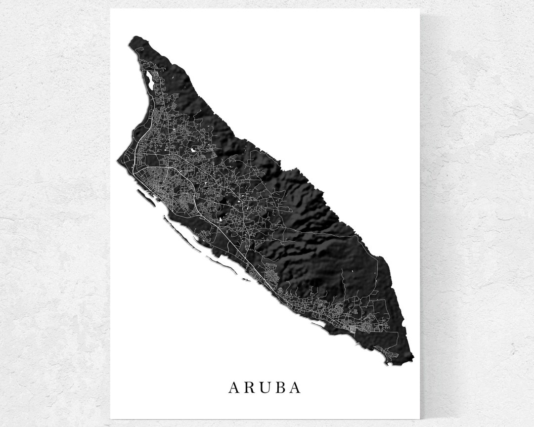 Aruba Map Print Poster, Black and White Topographic Landscape Aruba ...