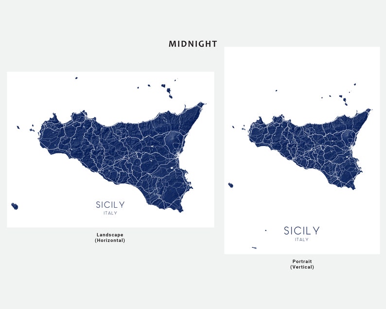 Sicily Italy Topographic Map Print: Landscape Wall Art Poster - Etsy