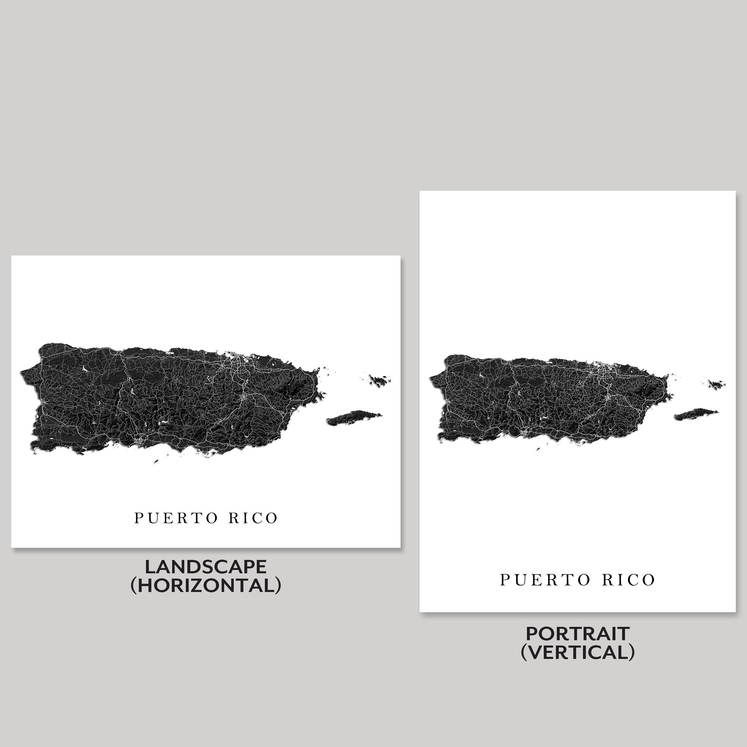 Puerto Rico Map Print Poster, Puerto Rico Wall Art Prints, Black and ...