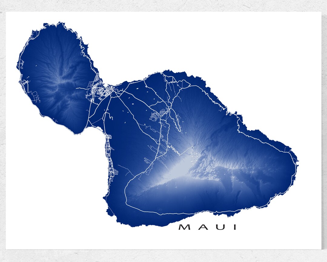 Maui Map Art Print Maui Hawaii Map Art Prints Hawaiian - Etsy