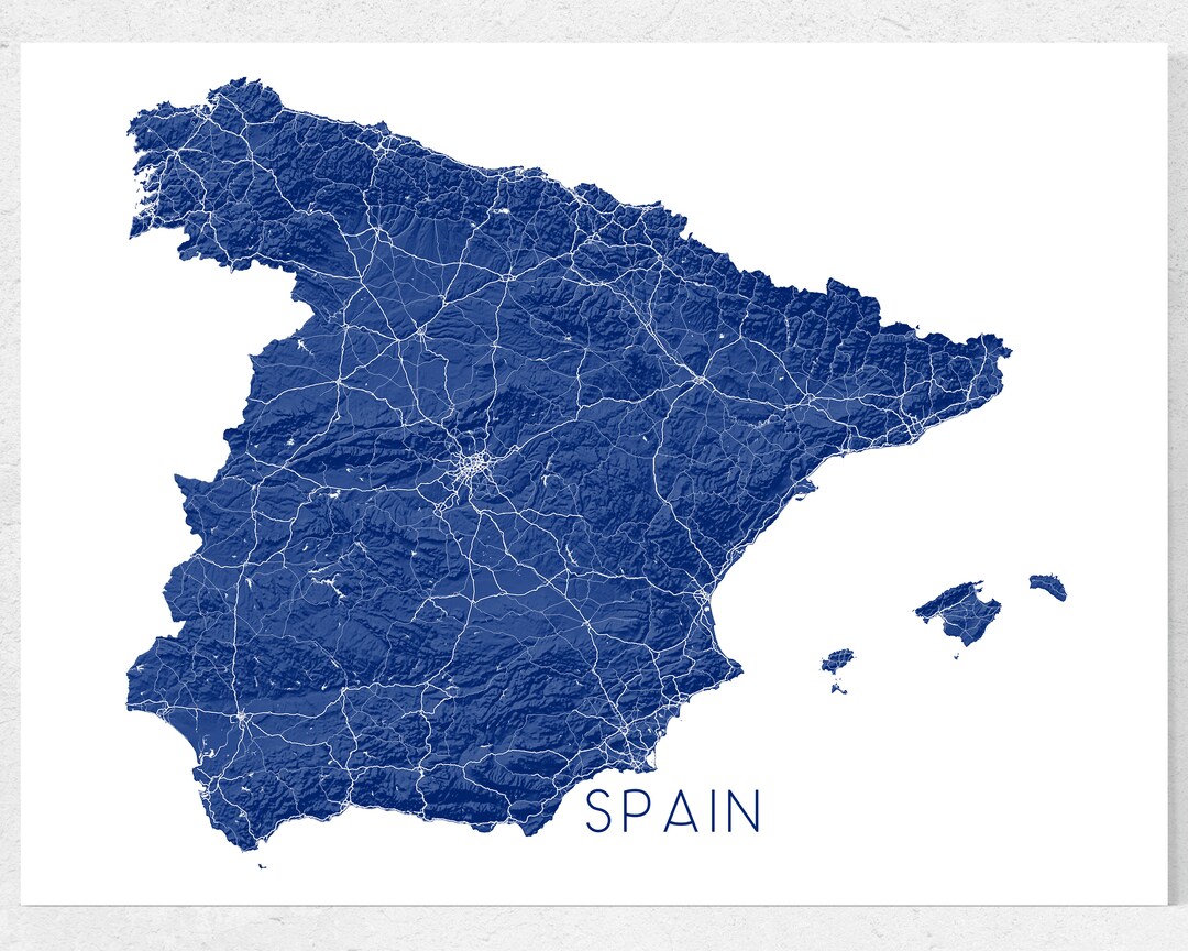 Spain Map of Spain Art Print Custom 3D Topographic Landscape - Etsy