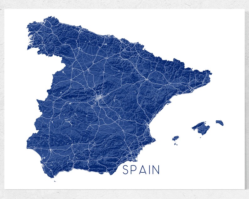Spain Map of Spain Art Print Custom 3D Topographic Landscape - Etsy