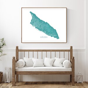 Aruba Map Print With Turquoise Topographic 3D Landscape, Aruba Poster ...