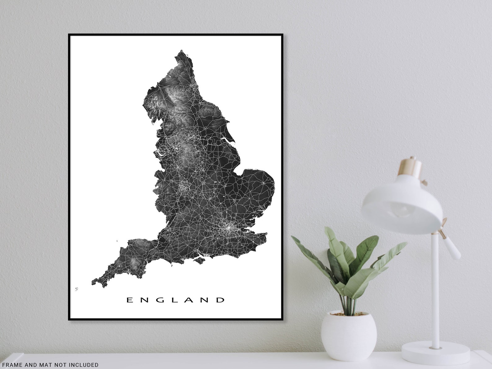 England Map Print and Map of England Art Prints for 3D Landscape ...
