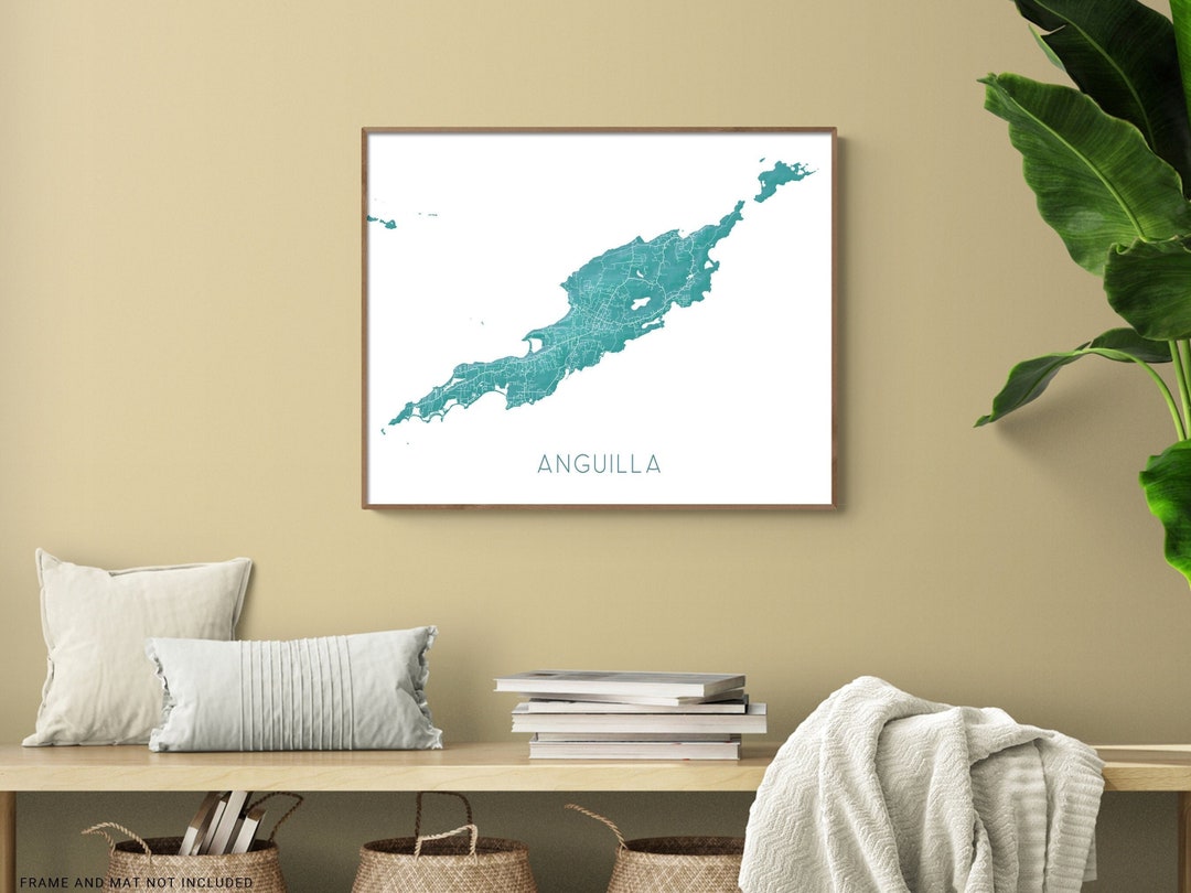 Anguilla Map Print With Turquoise 3D Topographic Turquoise Landscape ...