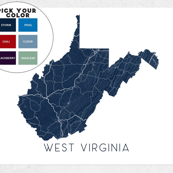 Topographical Map of West Virginia - Etsy
