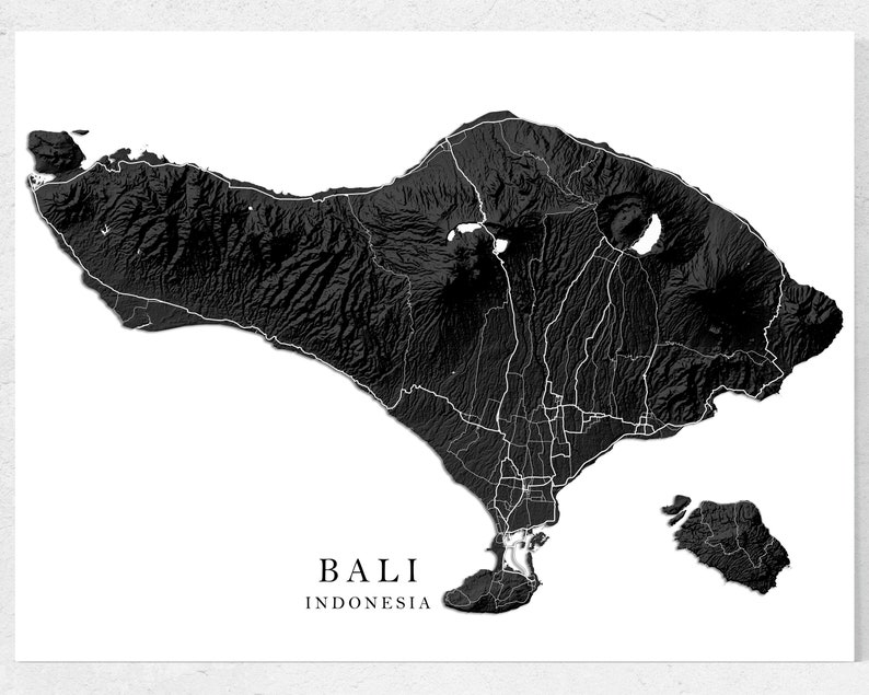 Bali Map of Bali Poster Print, Balinese Island Black and White Prints ...