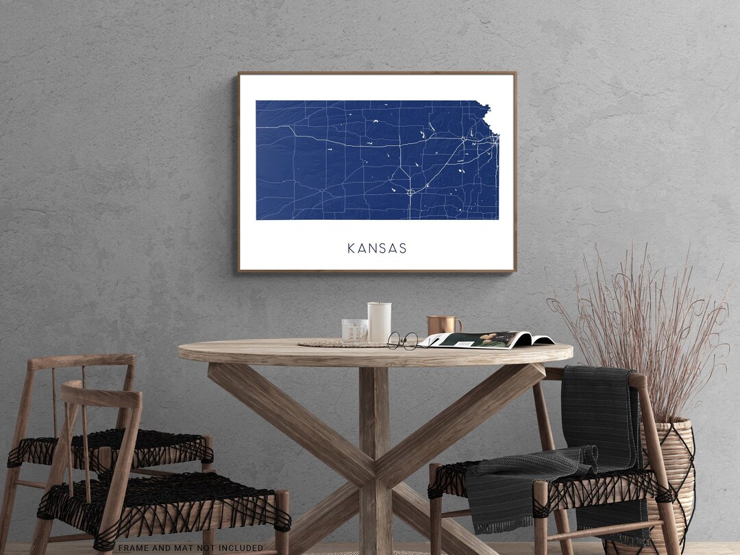Kansas Map of Kansas State Wall Art Print Poster, 3D Topographic ...