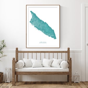 Aruba Map Print With Turquoise Topographic 3D Landscape, Aruba Poster ...