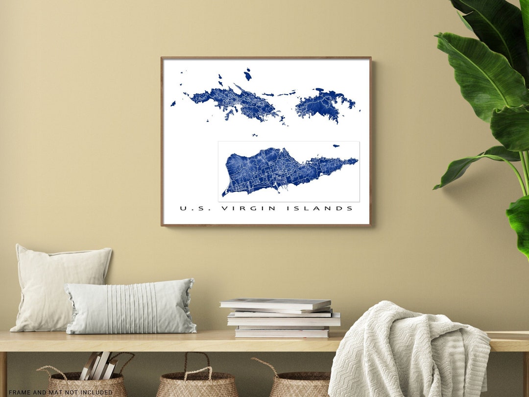 US Virgin Islands Map Print Poster, USVI Wall Art Prints, St Thomas, St ...