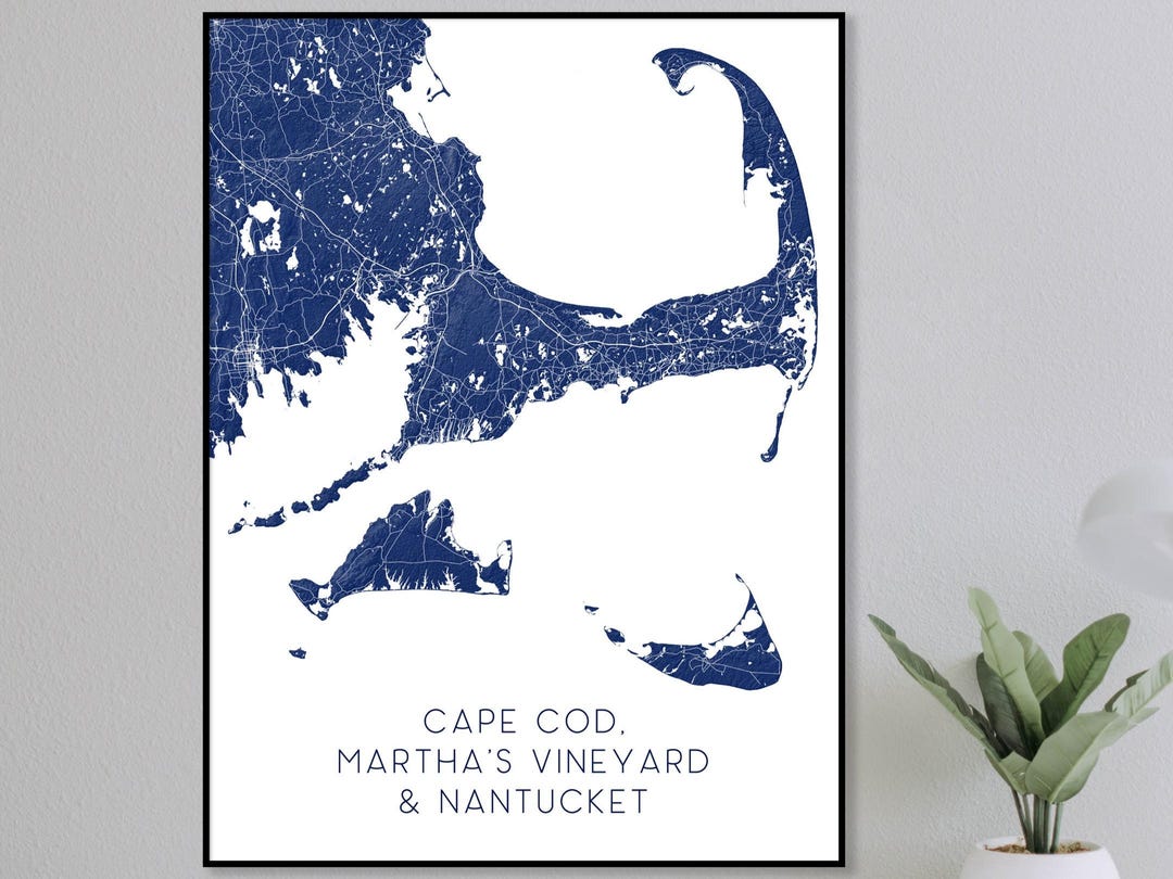 Cape Cod, Nantucket and Marthas Vineyard Island Map Wall Art Print ...