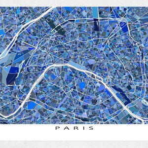 Paris Print and Paris Map Poster for Blue Geometric Paris Wall Art ...
