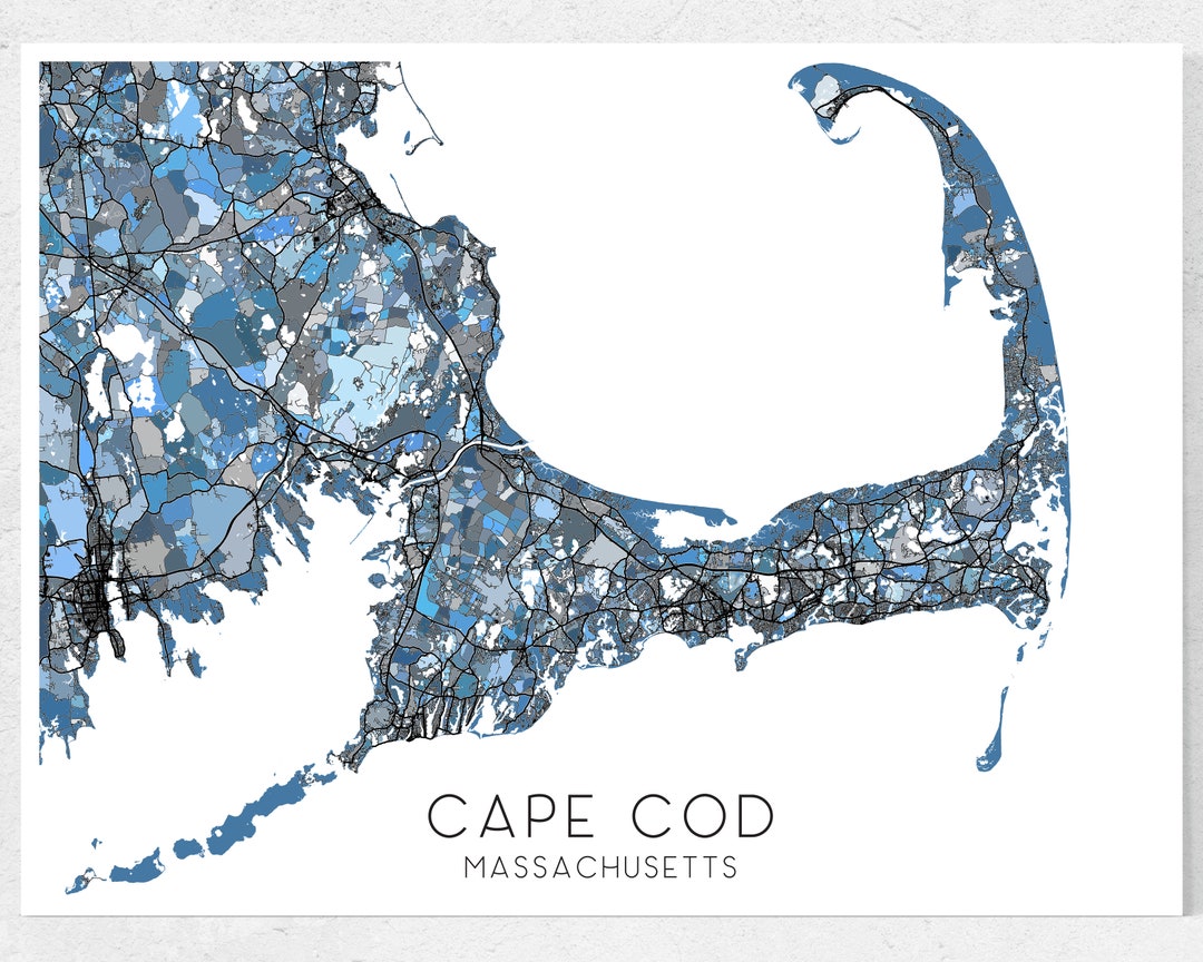 Cape Cod Map of Cape Cod Art Print Denim Blue Geometric Cape - Etsy